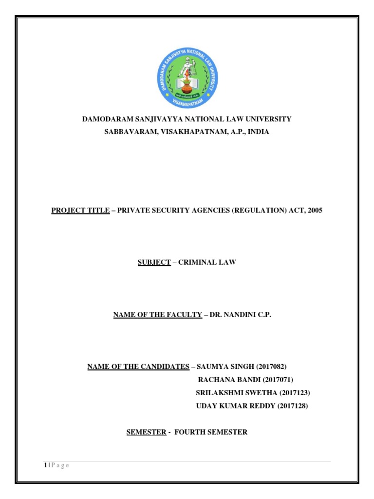 Analysis of the Private Security Agencies (Regulation) Act, 2005 ...