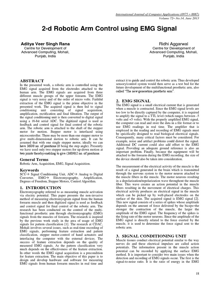 2D Robotic Arm Control via EMG | PDF | Electromyography | Amplifier