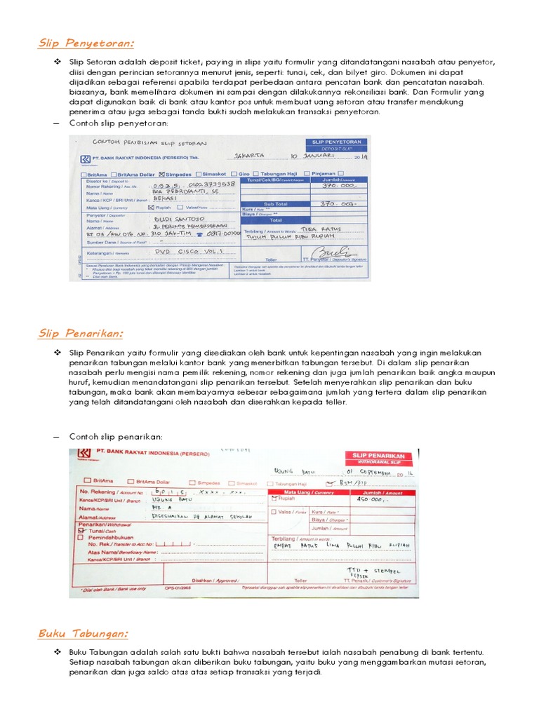 Contoh Slip Setoran dan Penarikan Bank | PDF | Bisnis | Pengelolaan ...