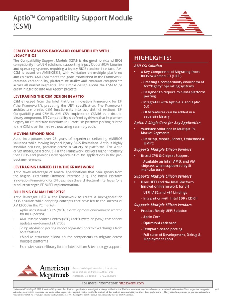 Aptio Compatibility Support Module Data Sheet | Download Free PDF ...