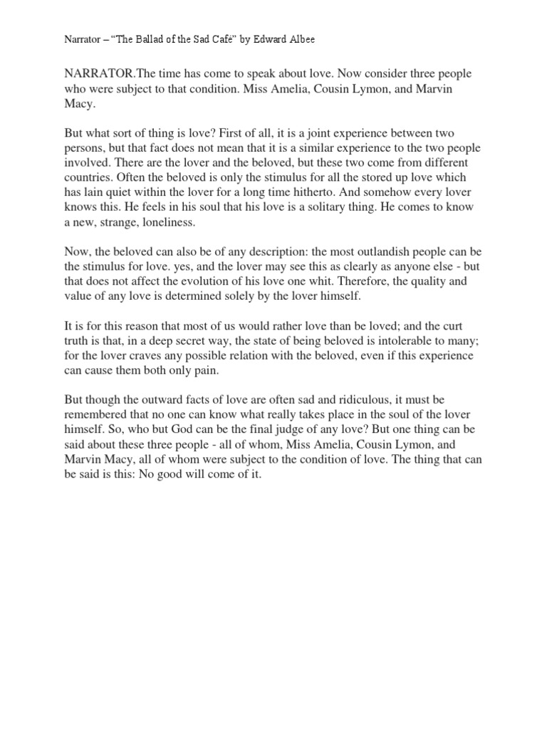 The Ballad of The Sad Cafe - Narrator What Is Love | PDF | Love ...