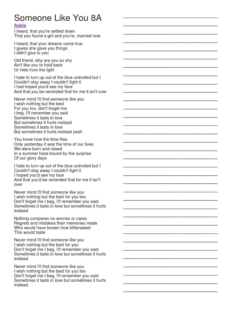 Someone Like You 8A: Adele | PDF | Love Yourself | Leisure