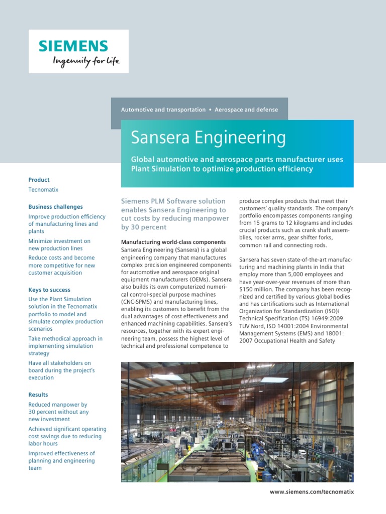 Siemens PLM Sansera Engineering Tecnomatix | PDF | Simulation | Product ...