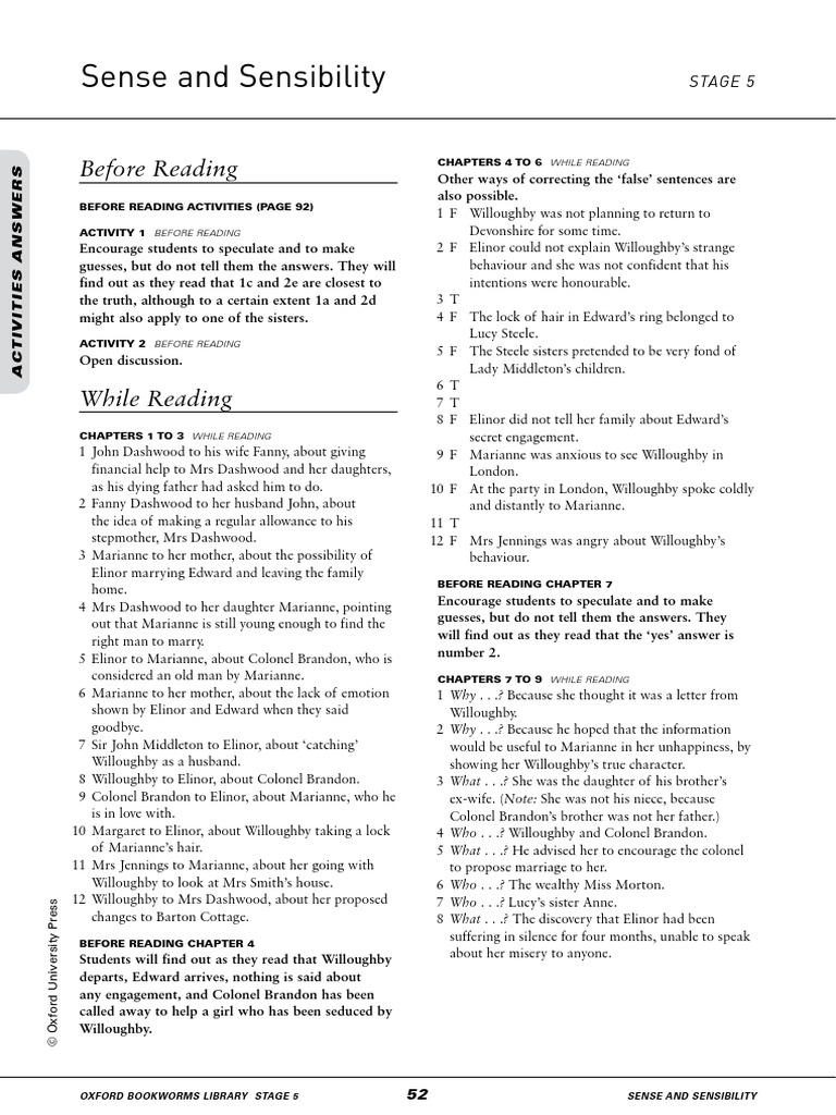 Actividades de Ingles Sense and Sensibility PDF | PDF | Elinor Dashwood ...