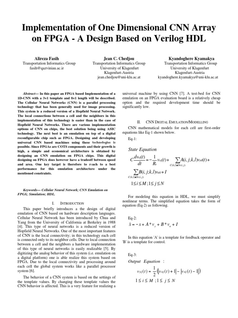 INDS08 Implementation of One Dimensional CNN Array On FPGA A Design Based On Verilog HDL | PDF ...