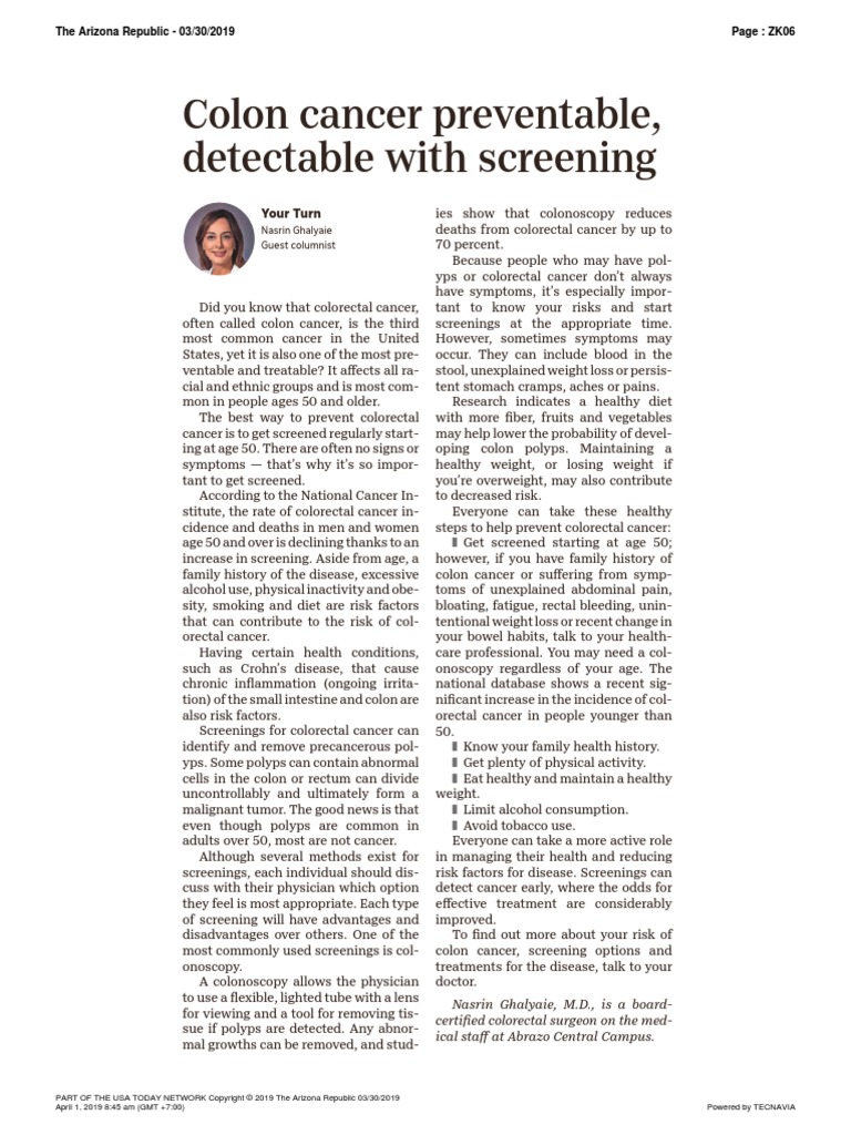 Colon Cancer Preventable, Detectable With Screening | PDF | Colorectal ...