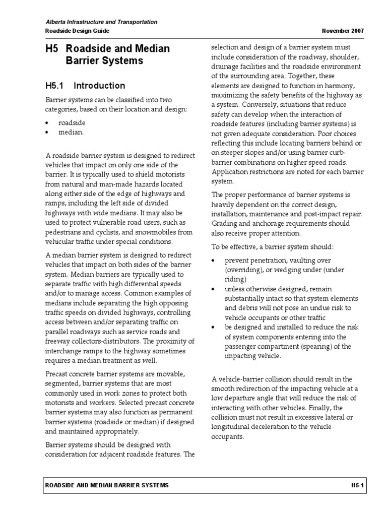 H5 Roadside and Median Barrier Systems | PDF | Lane | Road
