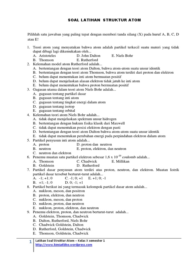 Latihan Soal Struktur Atom PDF | PDF