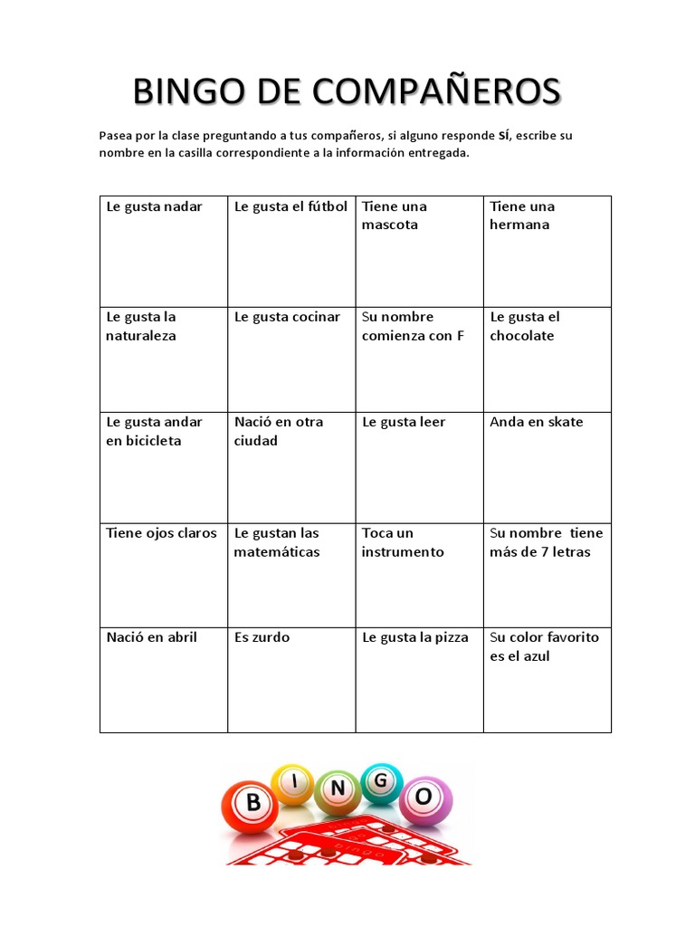 Bingo de Compañeros | PDF