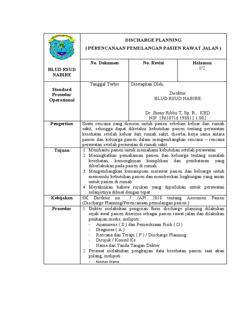 Spo Perencanaan Pemulangan Pasien Rawat Jalan Discharge Planning Pdf