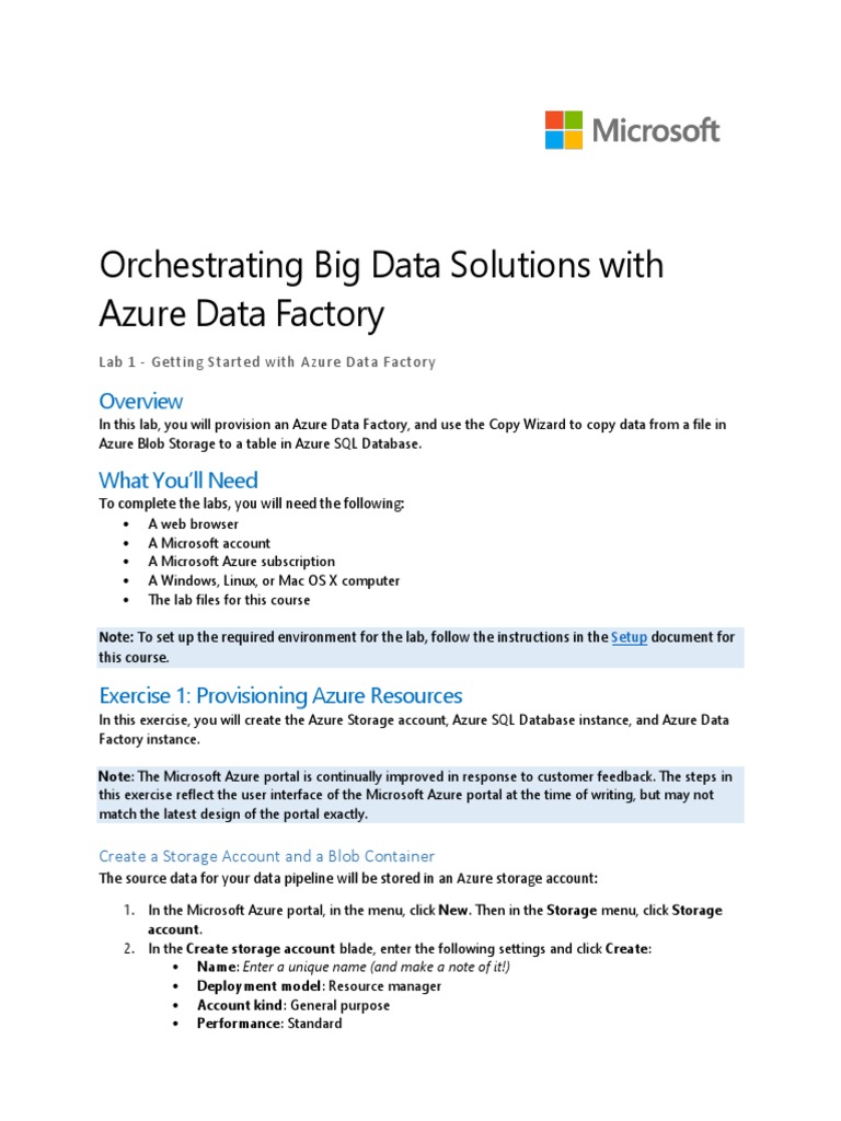 Lab 1 - Getting Started With Azure Data Factory | PDF | Microsoft Azure ...