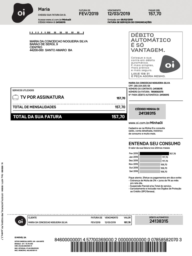 Fatura | PDF | Telecomunicações | Brasil