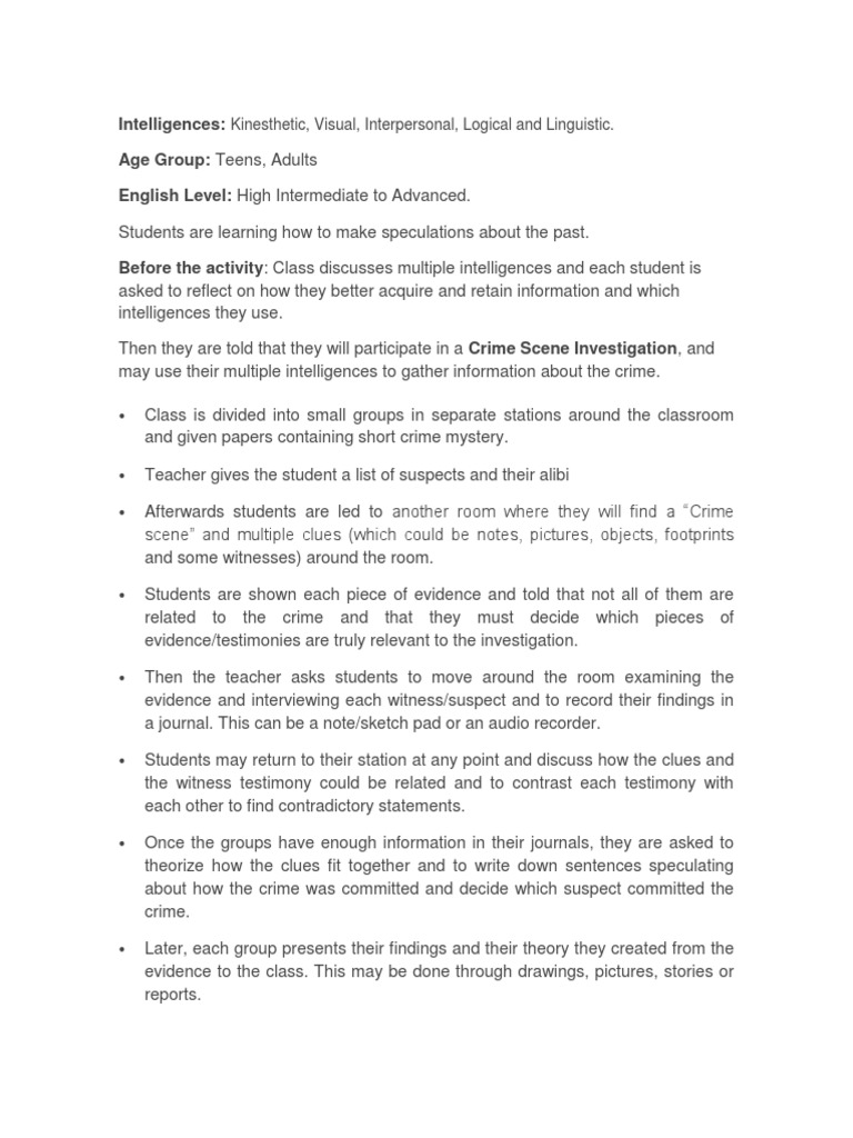 Crime Scene Investigation - Role Play | PDF