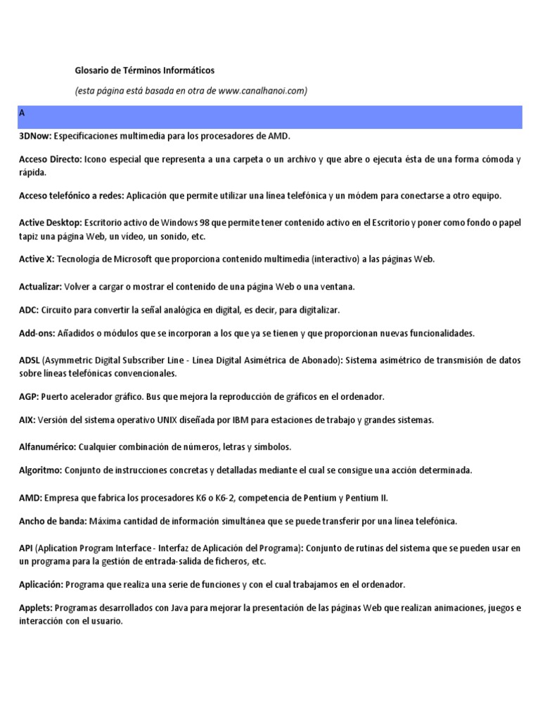 Glosario de Términos Informáticos | PDF | Archivo de computadora | Internet