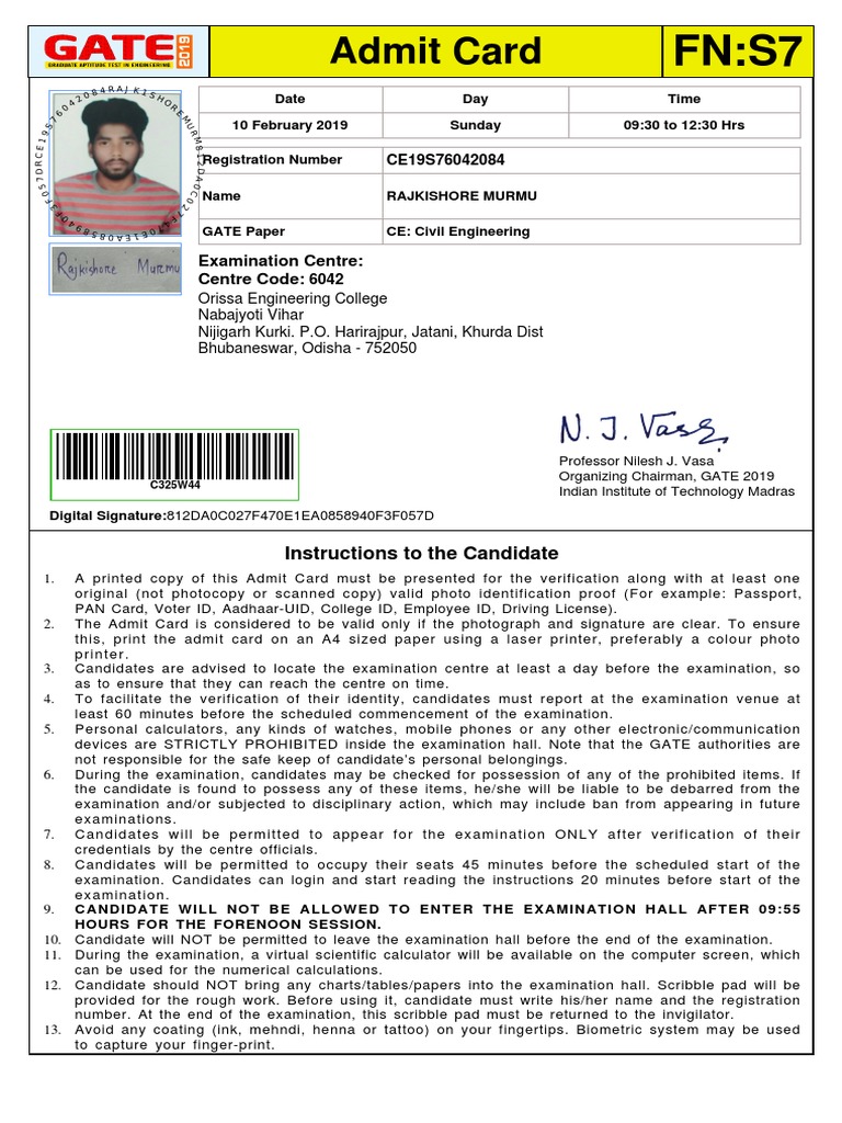Admit Card: Examination Centre: Centre Code | PDF | Identity Document ...