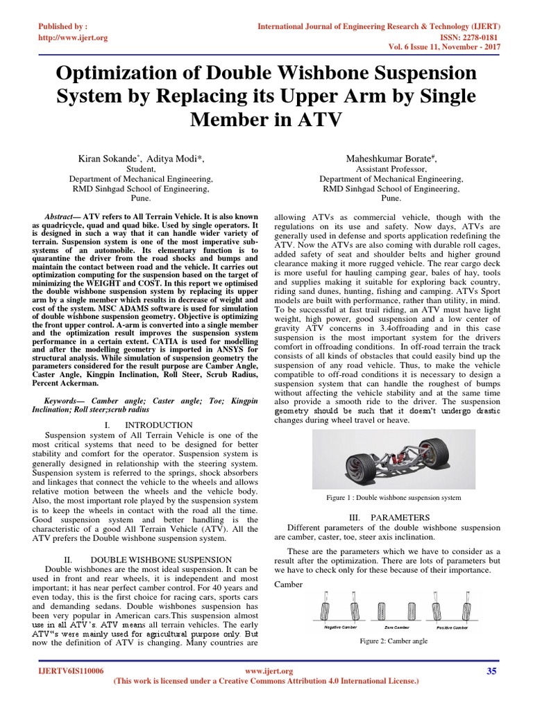 Optimization of Double Wishbone Suspension System by Replacing Its ...