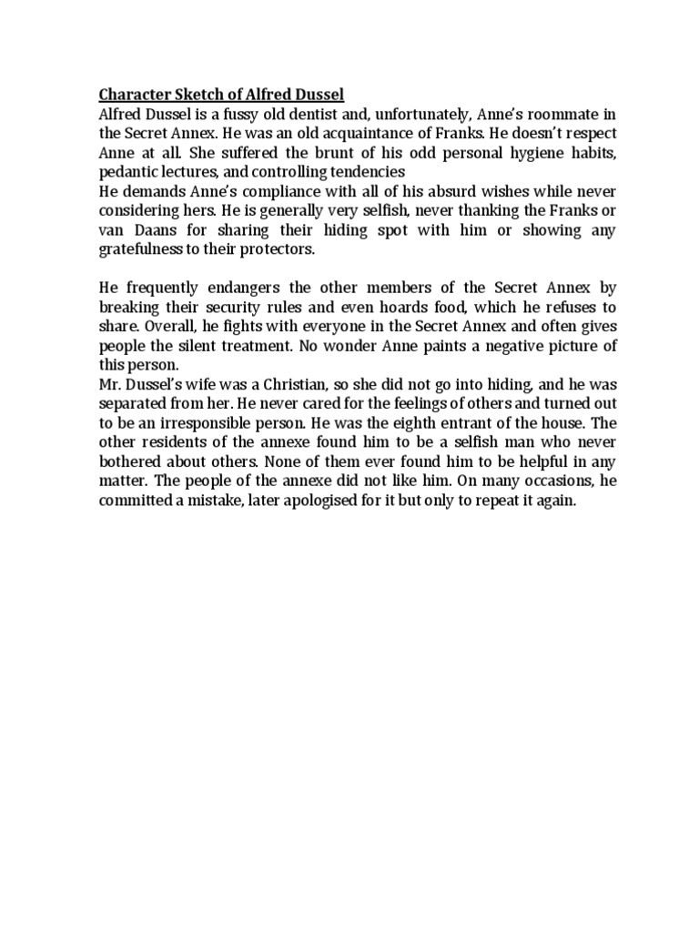 Character Sketch of Alfred Dussel | PDF