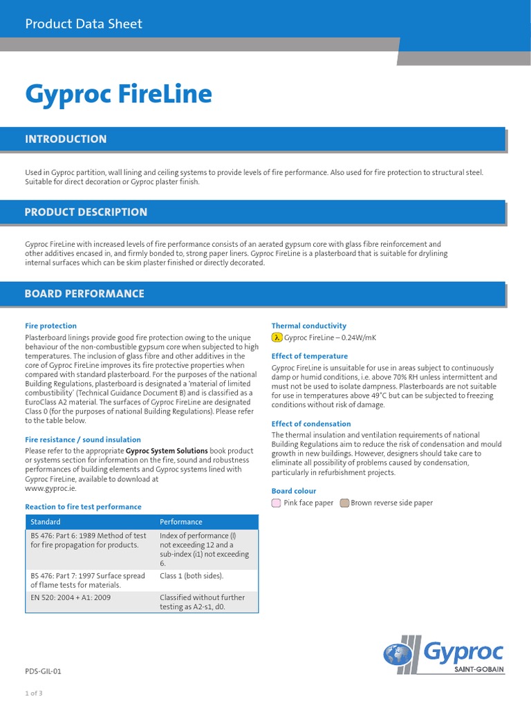 Product Data Sheet - Gyproc Fireline | PDF | Drywall | Building