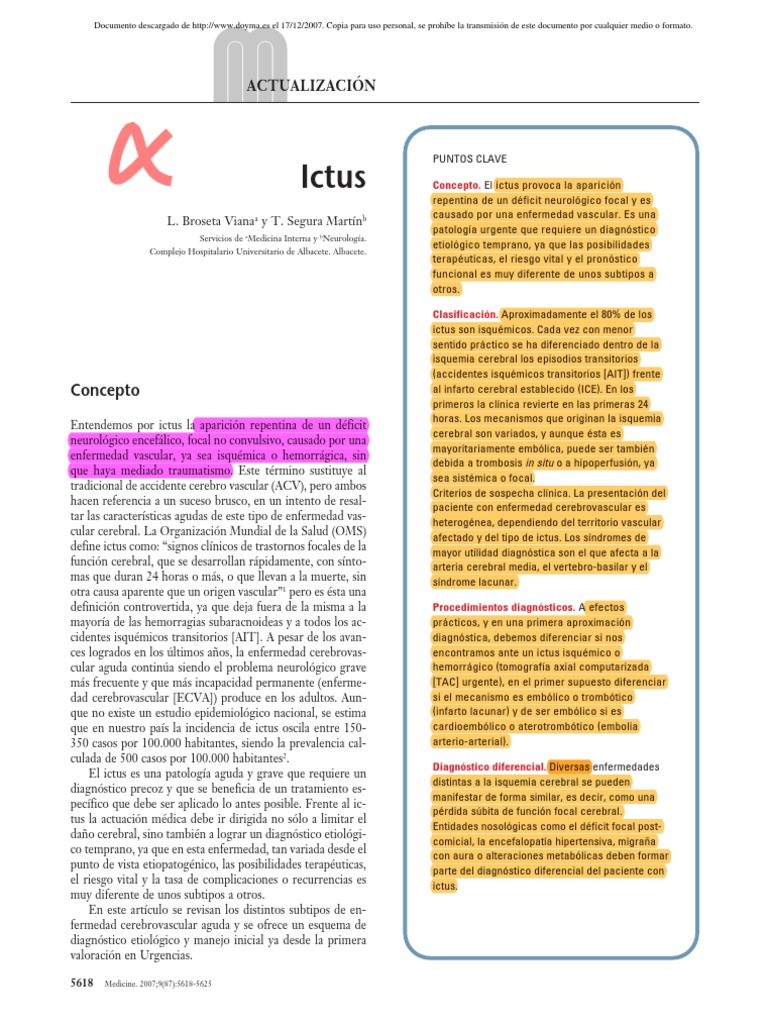 Ictus: Definición y Clasificación | PDF | Carrera | Isquemia