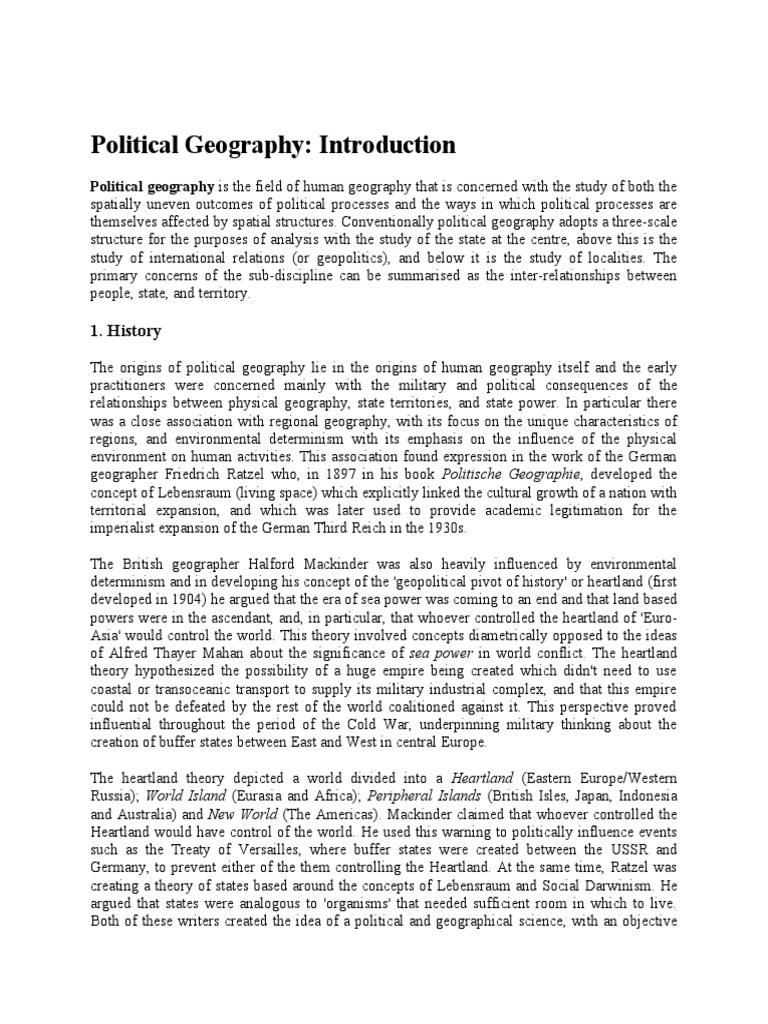 Political Geography: Introduction: 1. History | PDF | Academia | Alfred ...