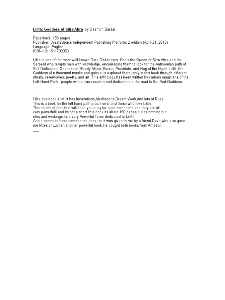 About Lilith Goddess of Sitra Ahra | PDF