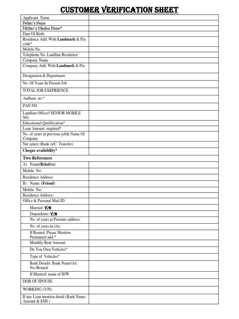Customer Detail Sheet | PDF