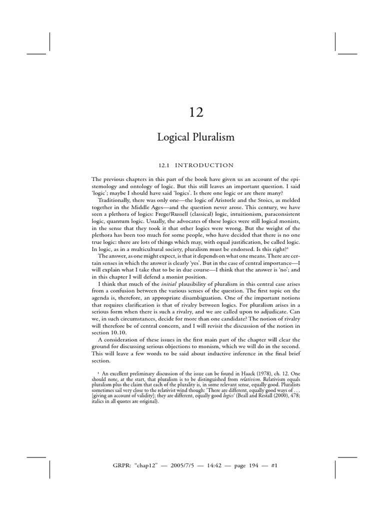 Priest Logical Pluralism | PDF | Logic | Logical Consequence