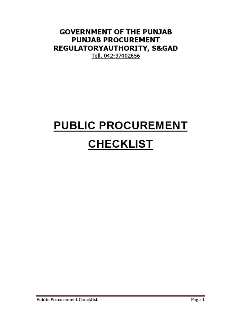 Public Procurement Checklist: Government of The Punjab Punjab ...