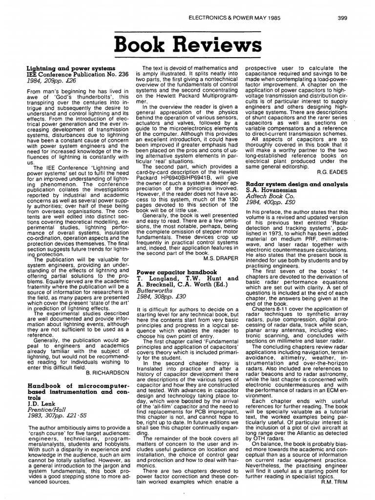 Book Reviews: Lightning and Power Systems | PDF | Radar | Capacitor