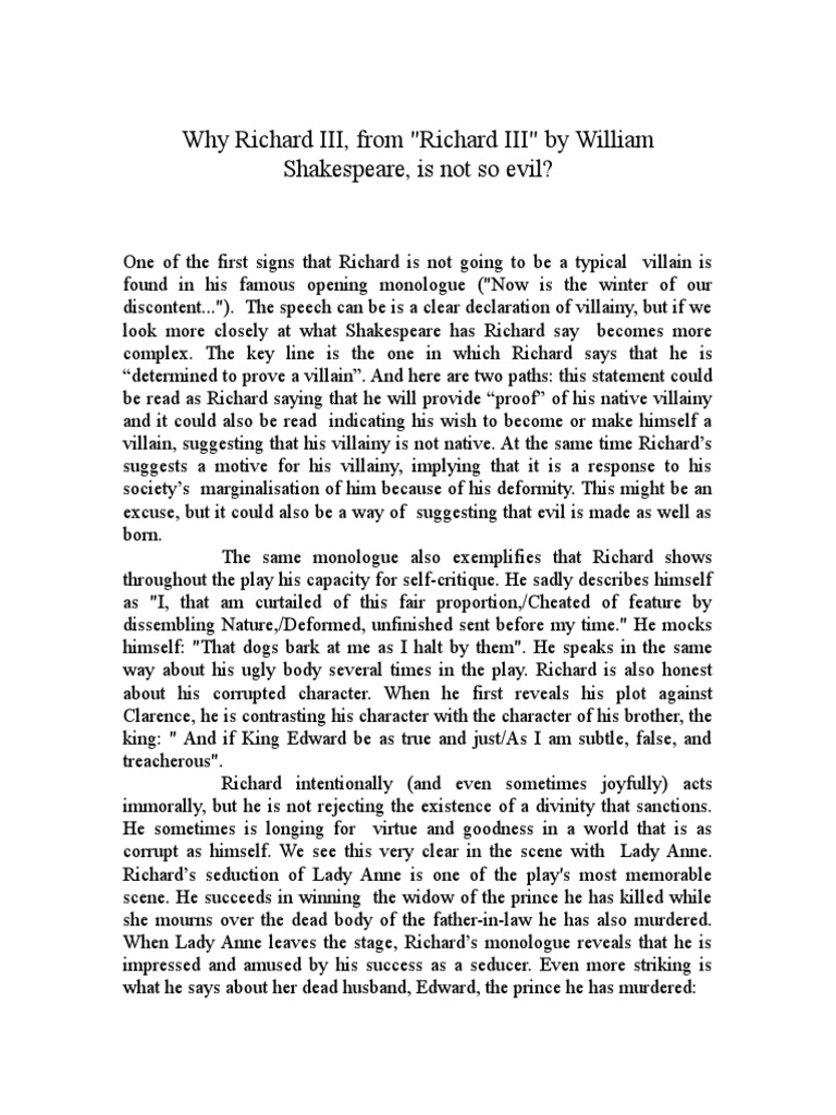 Why Richard III, From "Richard III" by William Shakespeare, Is Not So ...