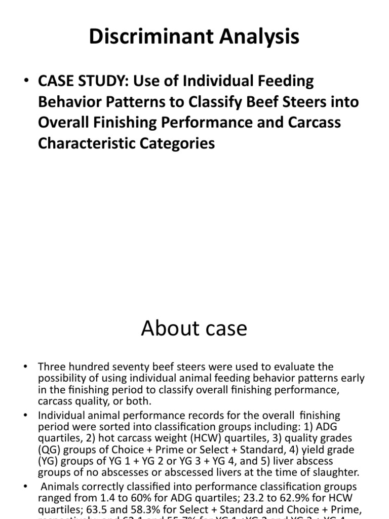 Discriminant Analysis: - CASE STUDY: Use of Individual Feeding | PDF | Cattle | Statistical ...