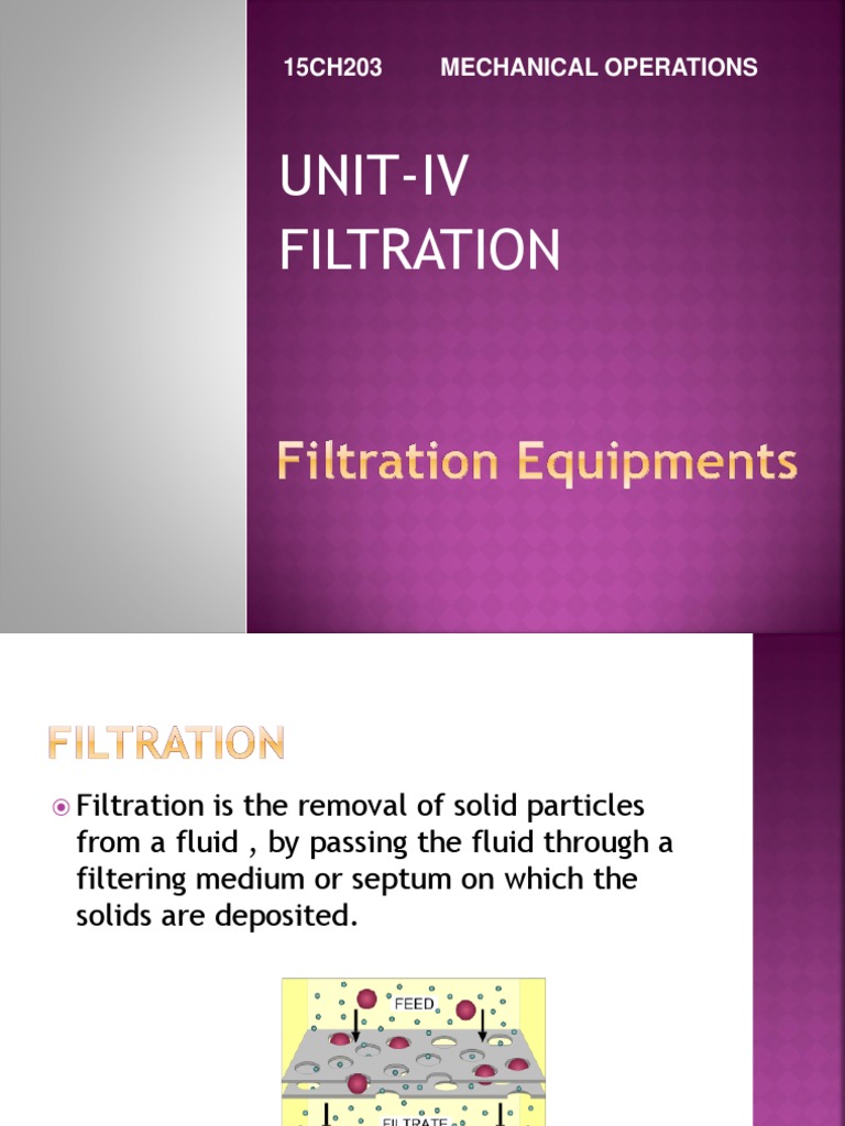 Unit-Iv Filtration: 15Ch203 Mechanical Operations | PDF | Filtration ...