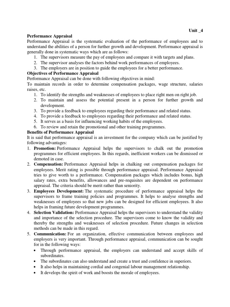 HRM - Unit - IV Performance Appraisal | PDF | Performance Appraisal ...