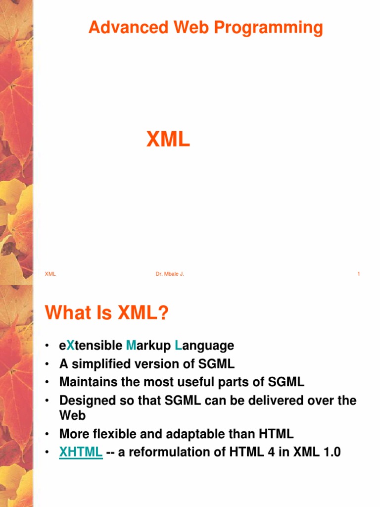 Chap1. XML 11th August 2009 | PDF | Xml | Html