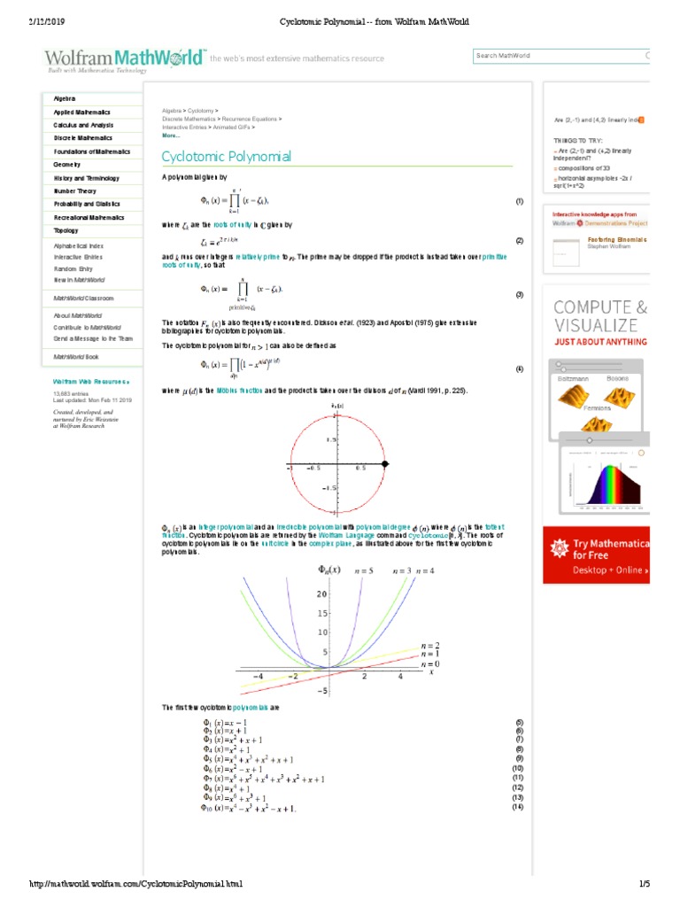 Cyclotomic Polynomial: Roots of Unity | PDF | Polynomial | Numerical ...