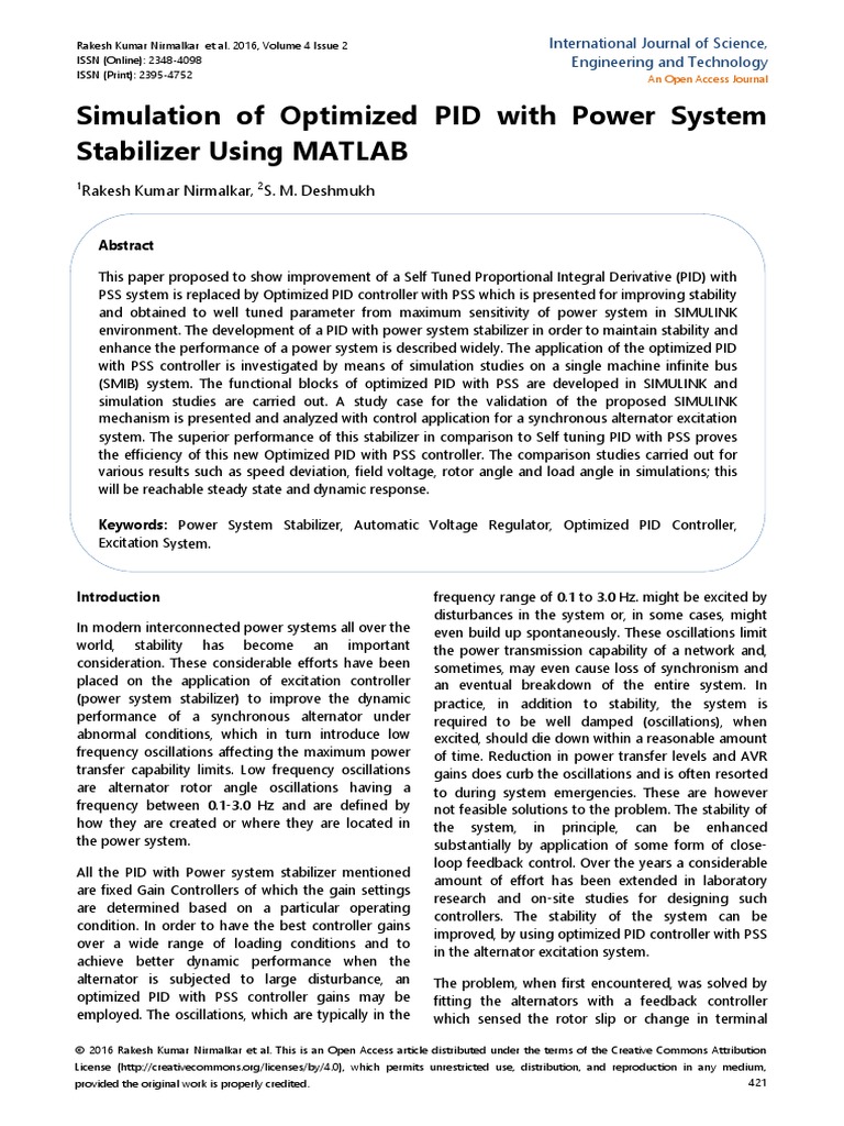 Simulation of Optimized PID With Power System Stabilizer Using MATLAB ...