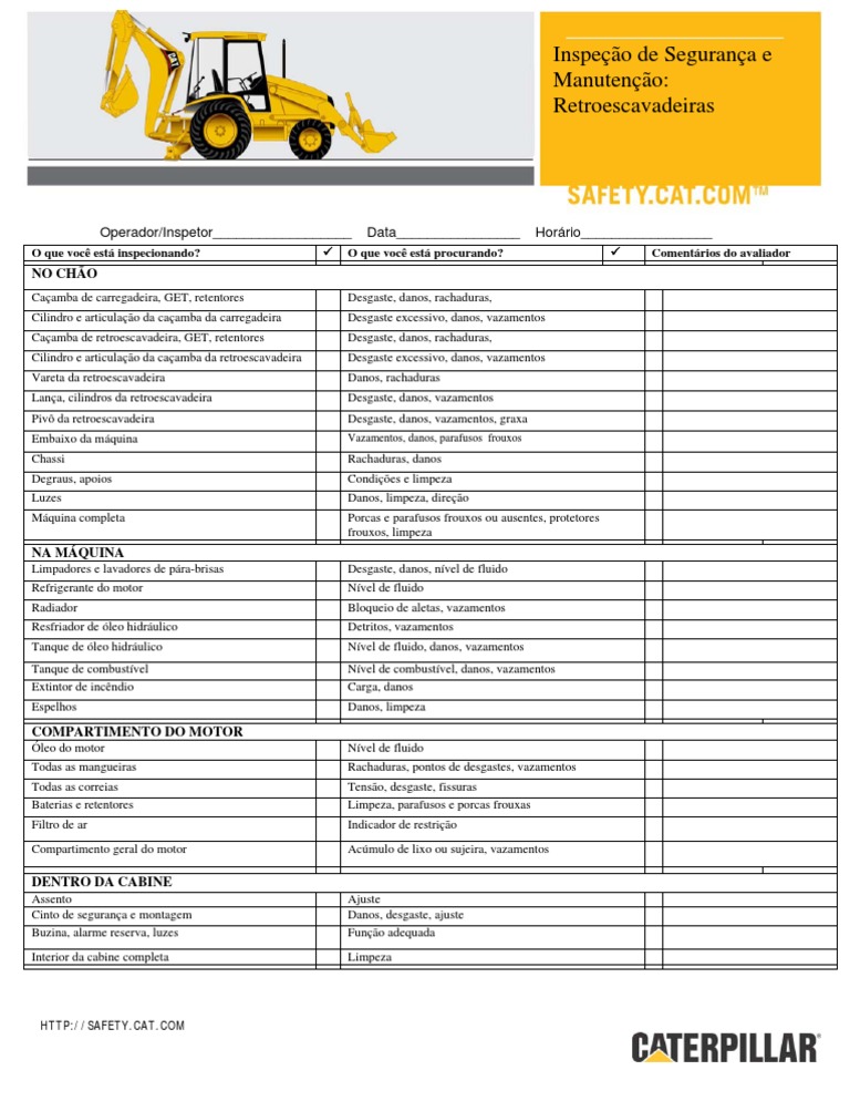 Safety Maintenance Checklist-Backhoe | PDF | Veículos | Bens Manufaturados