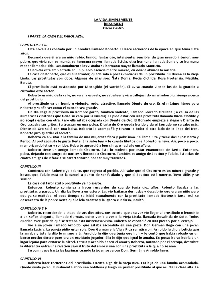 La Vida Simplemente (Resumen) | PDF | Rosario