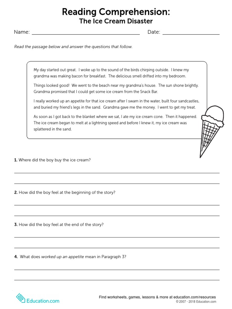 Reading Comprehension The Ice Cream Disaster | PDF