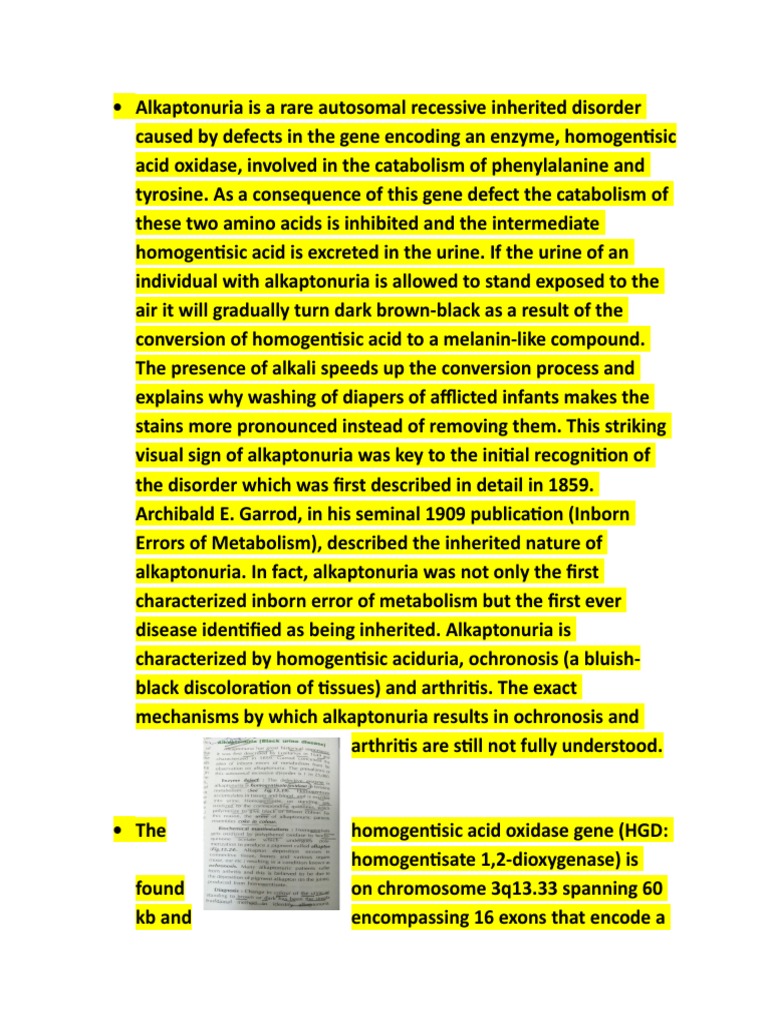 Alkaptonuria Is A Rare Autosomal Recessive Inherited Disorder | PDF ...