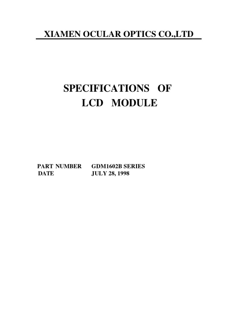 GDM1602B LCD Module Specifications | PDF | Liquid Crystal Display ...