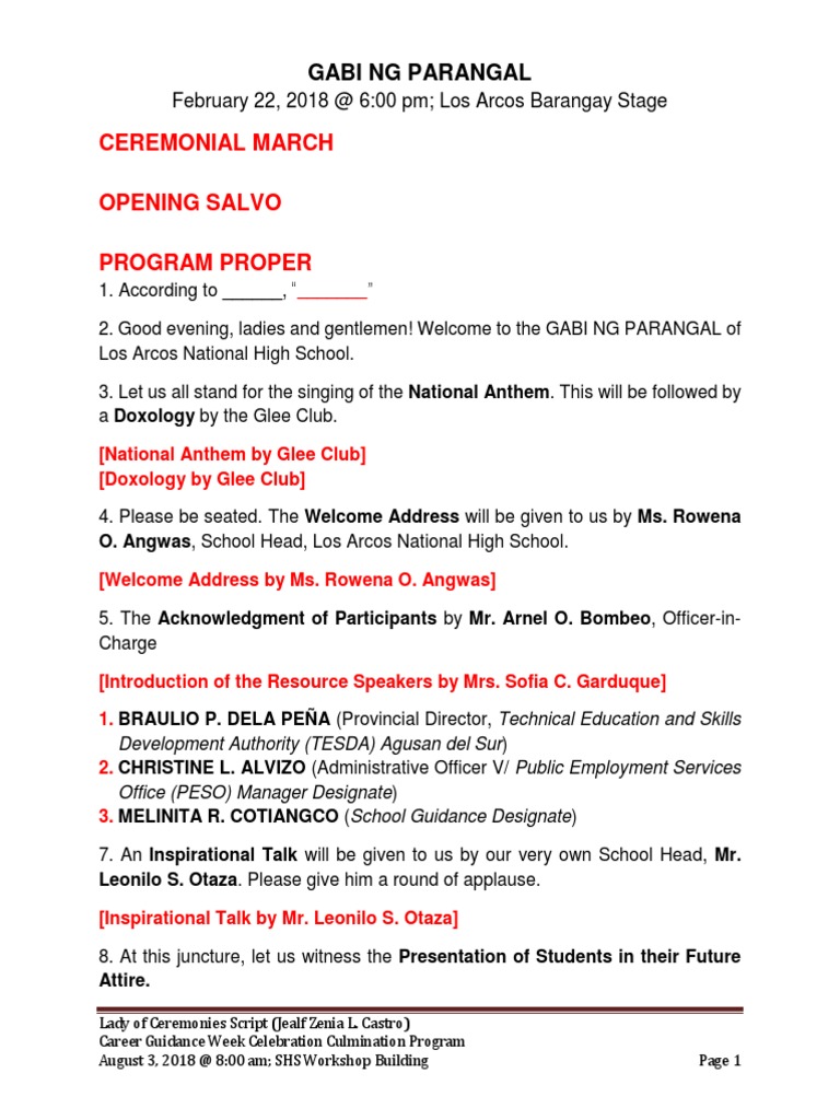 Gabi ng Parangal Program Script | PDF | Foreign Language Studies