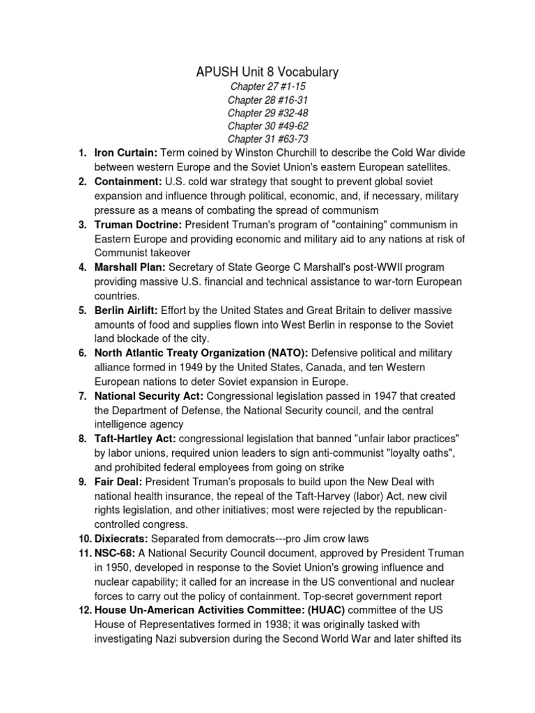 Apush Unit 8 Vocabulary | PDF | Racial Segregation In The United States ...