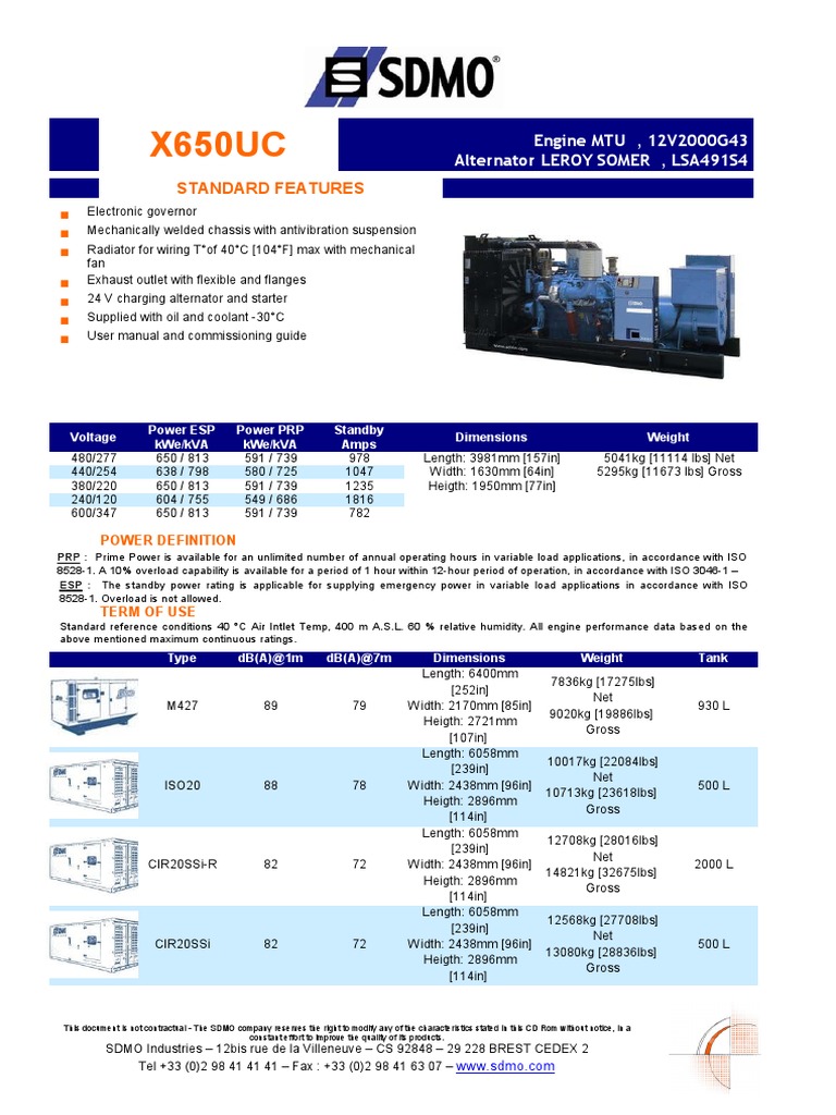 650kw Diesel Generator Datasheet X650uc (English) | PDF | Mechanical ...