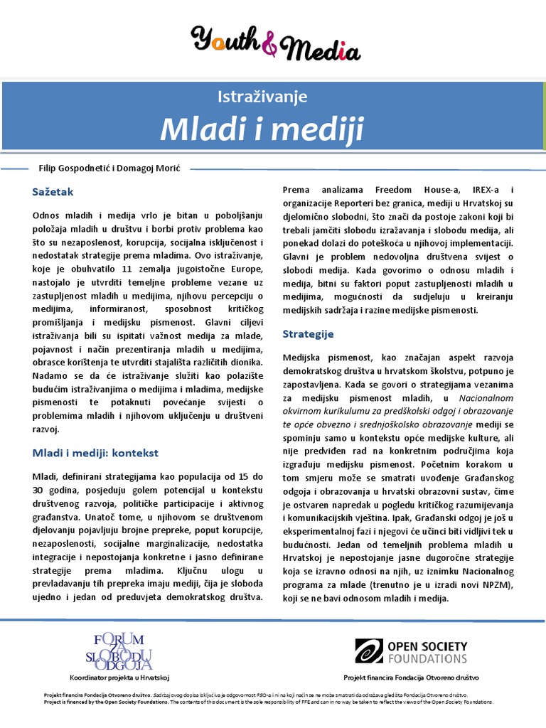 Istraživanje Mladi I Mediji PDF | PDF