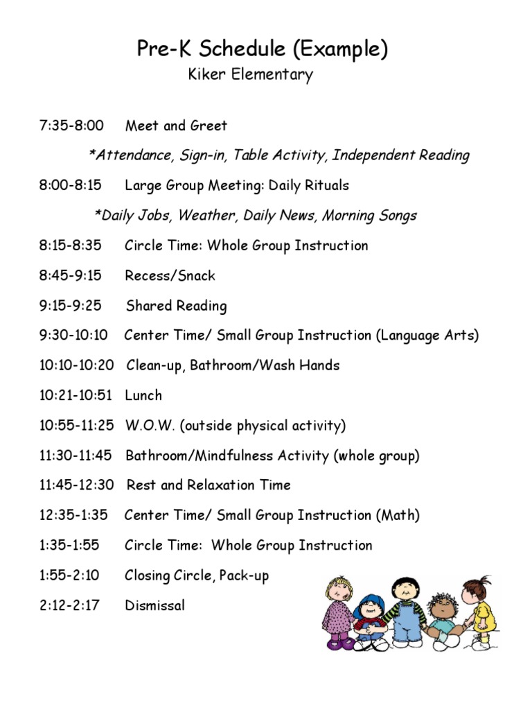 Pre-K Schedule | PDF