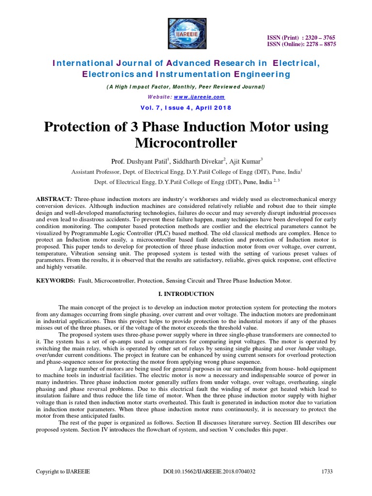 Protection of 3 Phase Induction Motor Using Microcontroller | Download ...