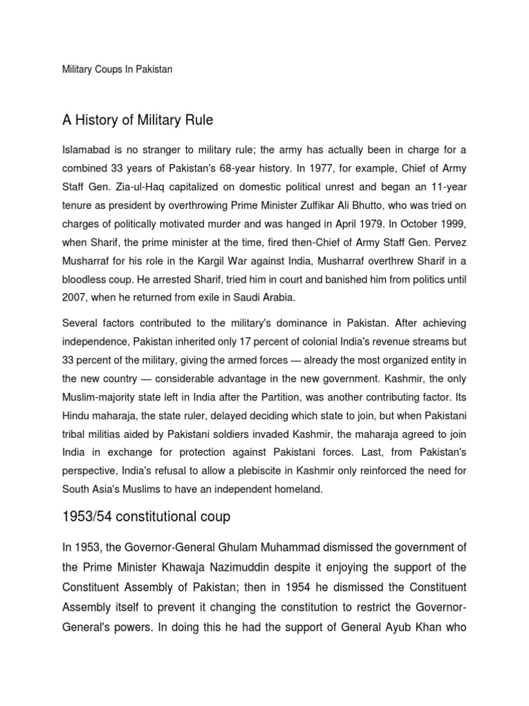 Role of Military in Pakistan | PDF | Muhammad Zia Ul Haq | Pervez Musharraf