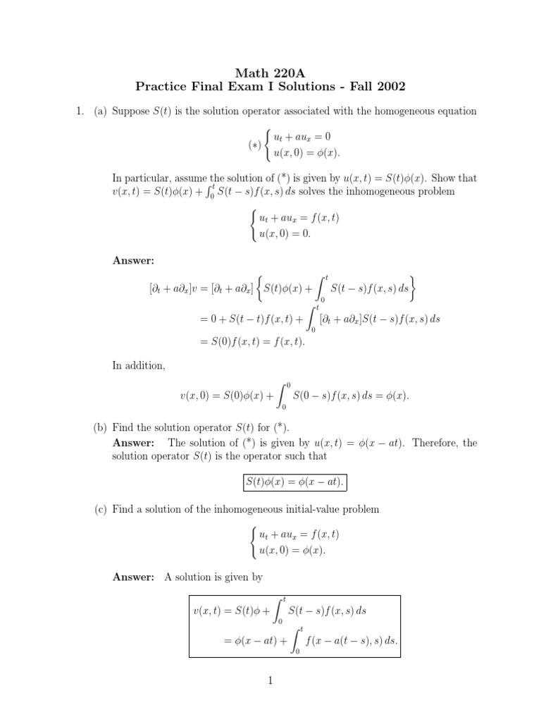 Math 220A Practice Final Exam I Solutions - Fall 2002 | PDF | Eigenvalues And Eigenvectors ...