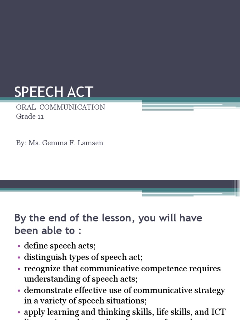 Speech Act: Oral Communication Grade 11 | PDF | Question | Semiotics